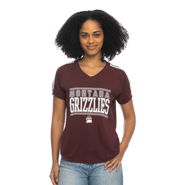 Womens Grizzlies Maroon Hot Mama Griz Paw Short Sleeve Tee