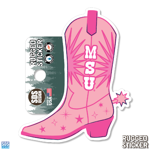 Pink MSU Cowboy Boot 3.5" Rugged Sticker