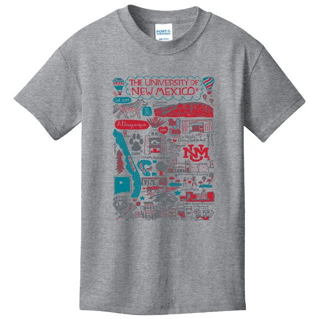 UNM Bookstore Youth Camp David UNM Julia Gash T-Shirt Gray